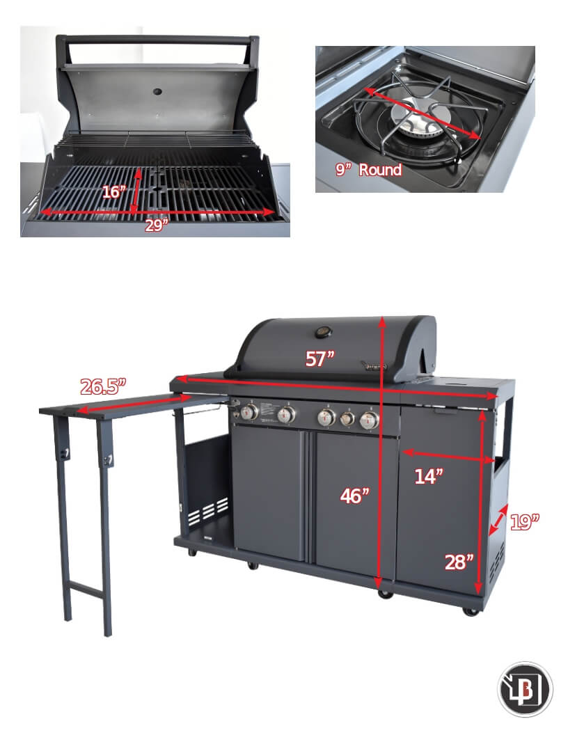 Brand-Man Rustler 4 Gray Grill Dimensions | Brand-Man Grill